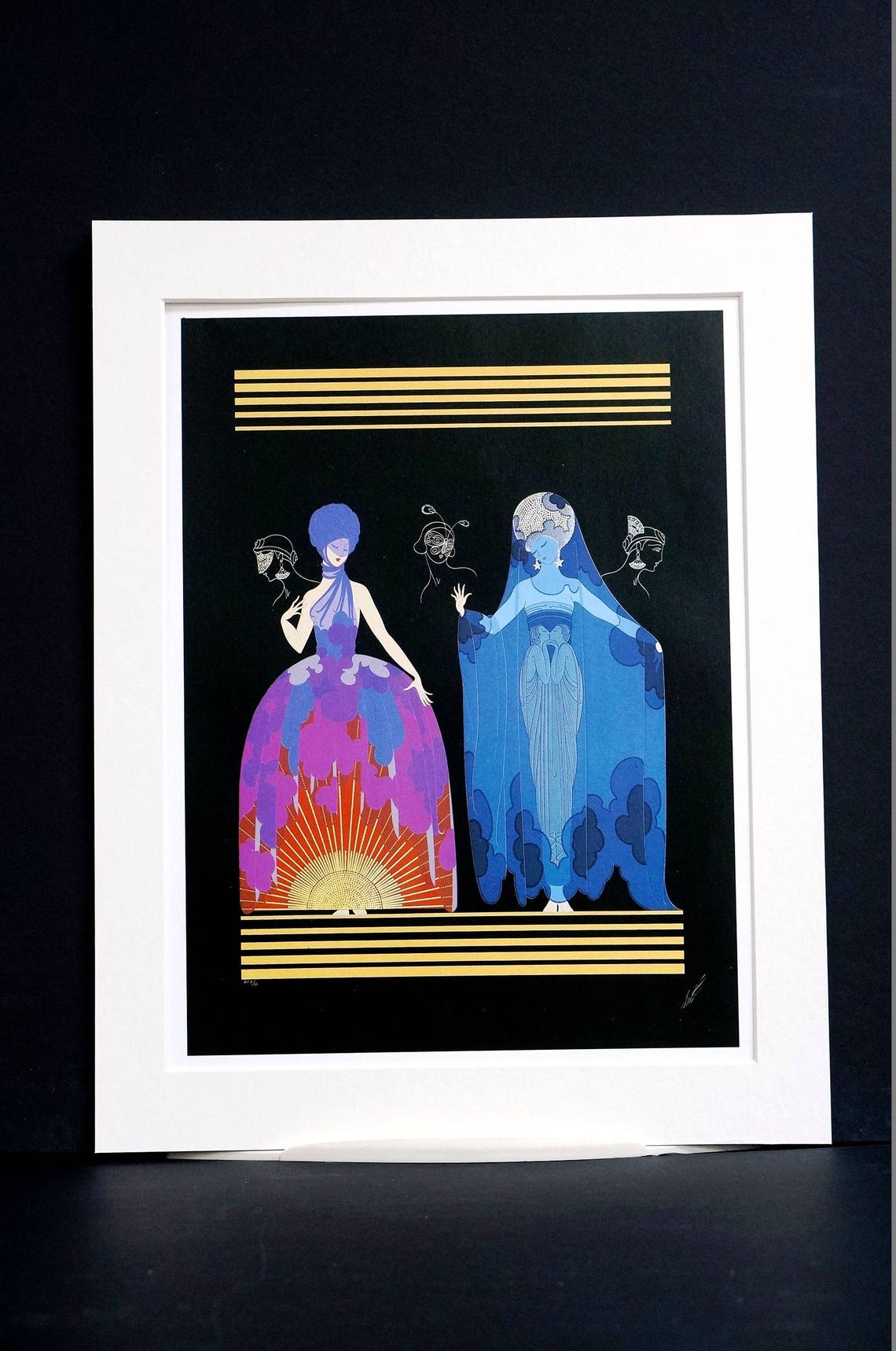 Erte Matted Print 1987 EVENING and NIGHT SUNDOWN Stars Gowns Costumes ...