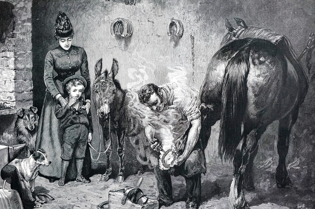 Blacksmith 1890 CHANGING HORSE SHOE Forge Tools Anvil Horseshoe ...