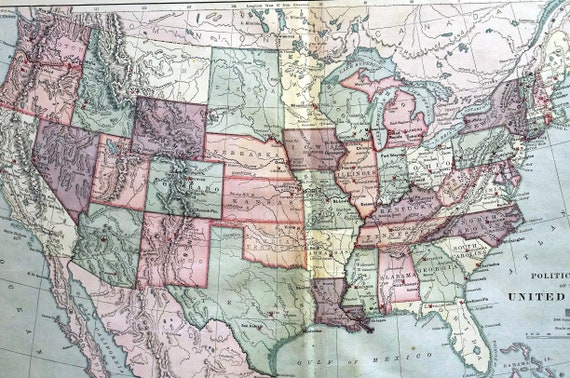 Political Map UNITED STATES 1883 With QUESTIONS for Students - Etsy