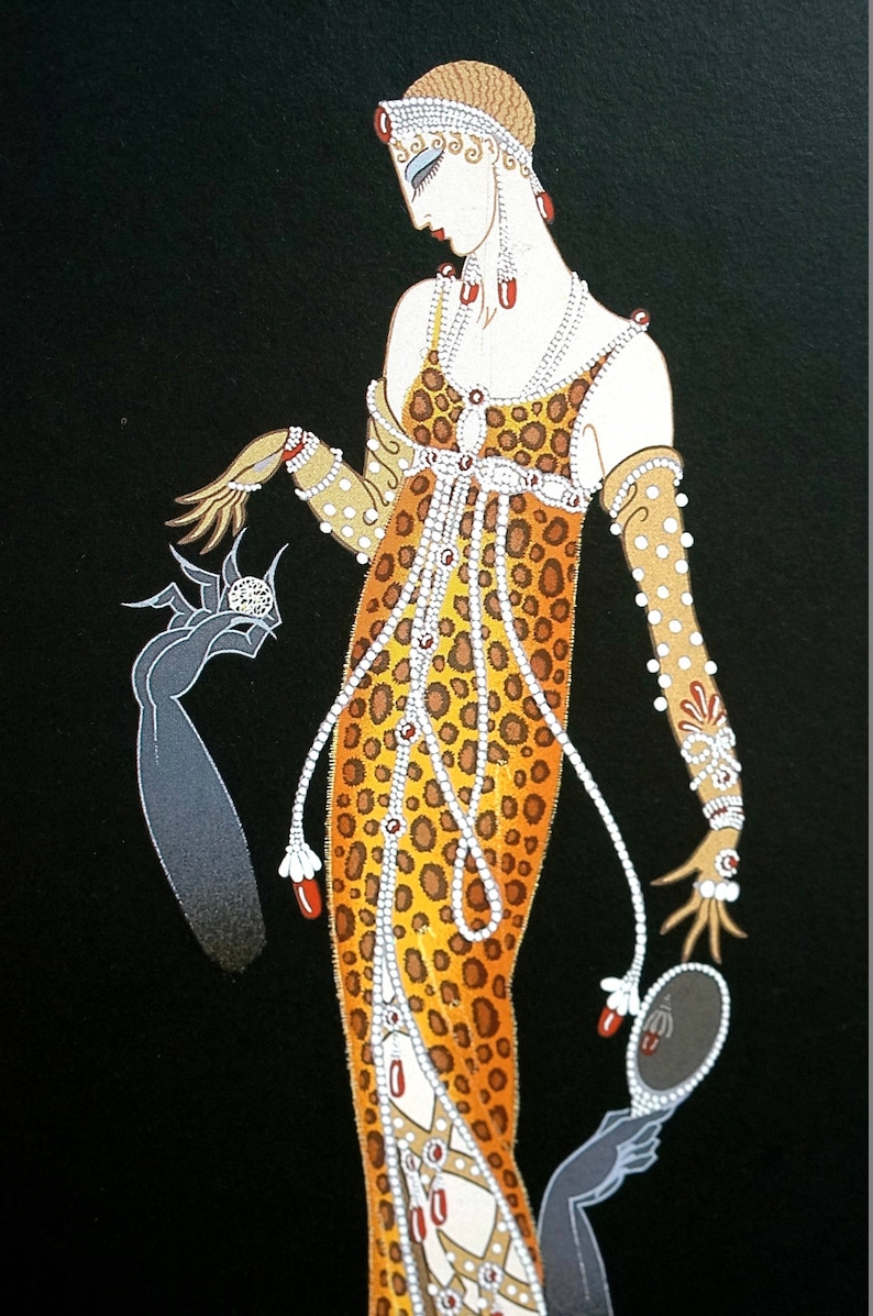 Erte Matted Print 1987 JULIET in LEOPARD CAT Animal Print Gown With ...
