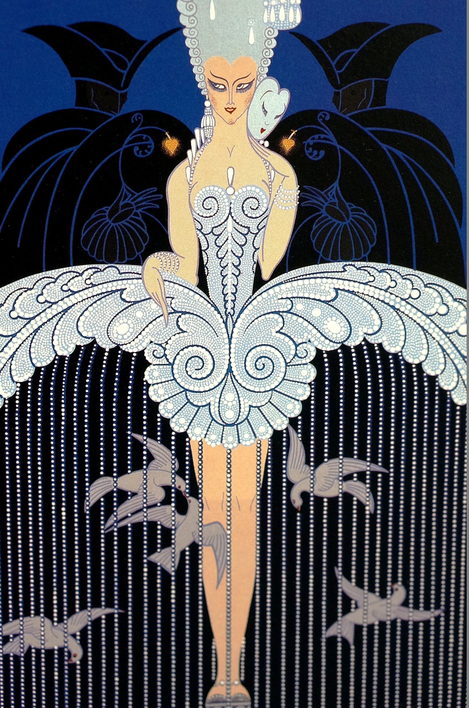 Erte Matted Print 1987 HER SECRET ADMIRERS Lady on Theater Stage Mask ...