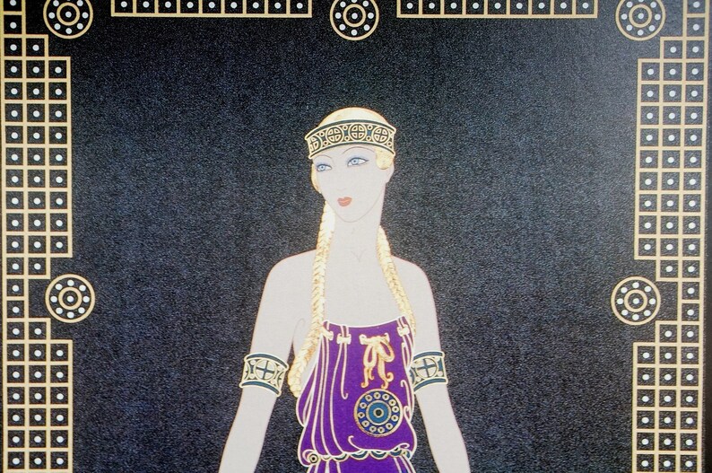 Erte Matted Print 1991 SCANDINAVIAN PRINCESS Purple and Blue Evening ...