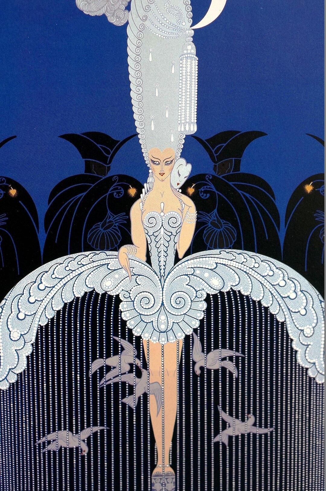 Erte Matted Print 1987 HER SECRET ADMIRERS Lady on Theater Stage Mask ...