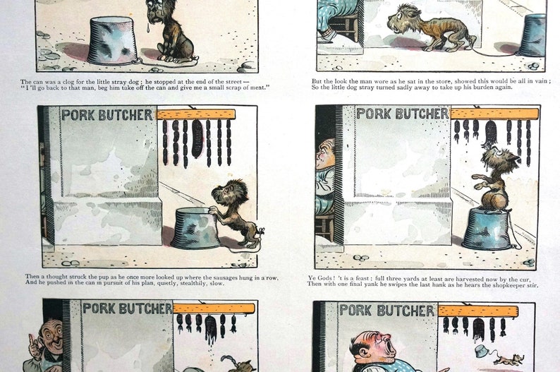 Butcher Versus Puppy Dog 1894 DOG AFTER the SAUSAGE Meat Food Missing ...