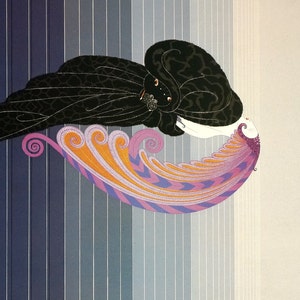 Erte 1982 - BEAUTY and the BEAST Feather Headress BLACK Cat Claws Fur ...