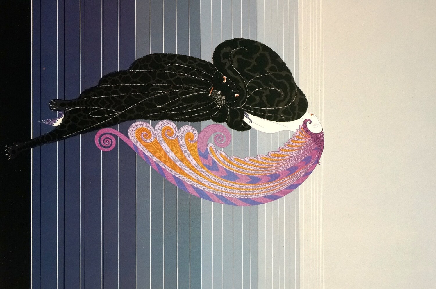 Erte 1982 BEAUTY and the BEAST Feather Headress BLACK Cat | Etsy