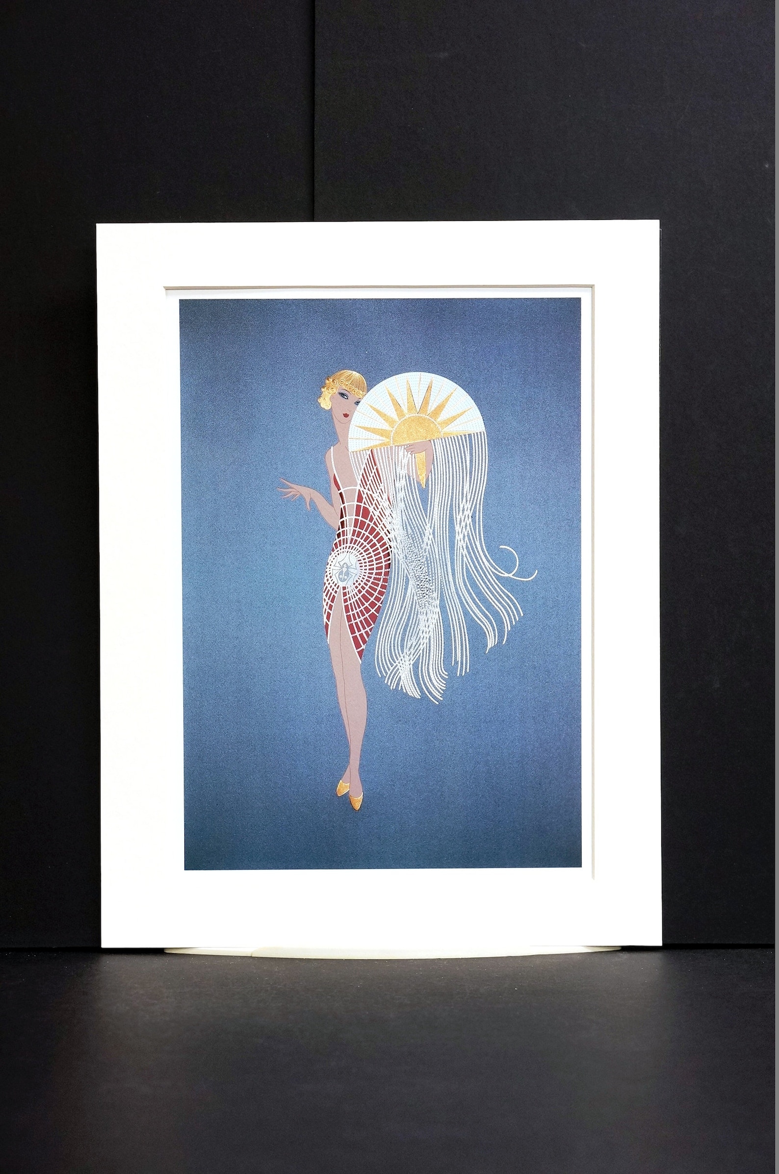 Erte Matted Print 1991 FLAPPER DANCER Red Spider Web Dress W FRINGE Sun ...