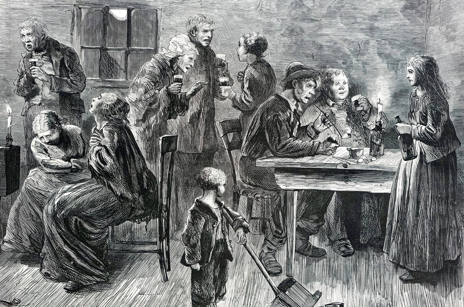 Irish Wake 1873 DEATH FUNERAL COFFIN Wife Crying Dying Alcohol Drinks ...