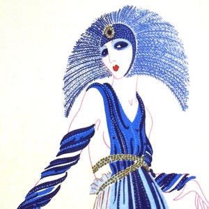 Erte Matted Print 1982 VAMPS LA PRETENTIOUS Big Feather Hat Roaring ...