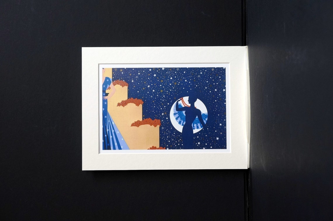 Erte 1991 - STAR SPANGLED NIGHT Stars Moon Moonlight Patriotic Art Blue ...