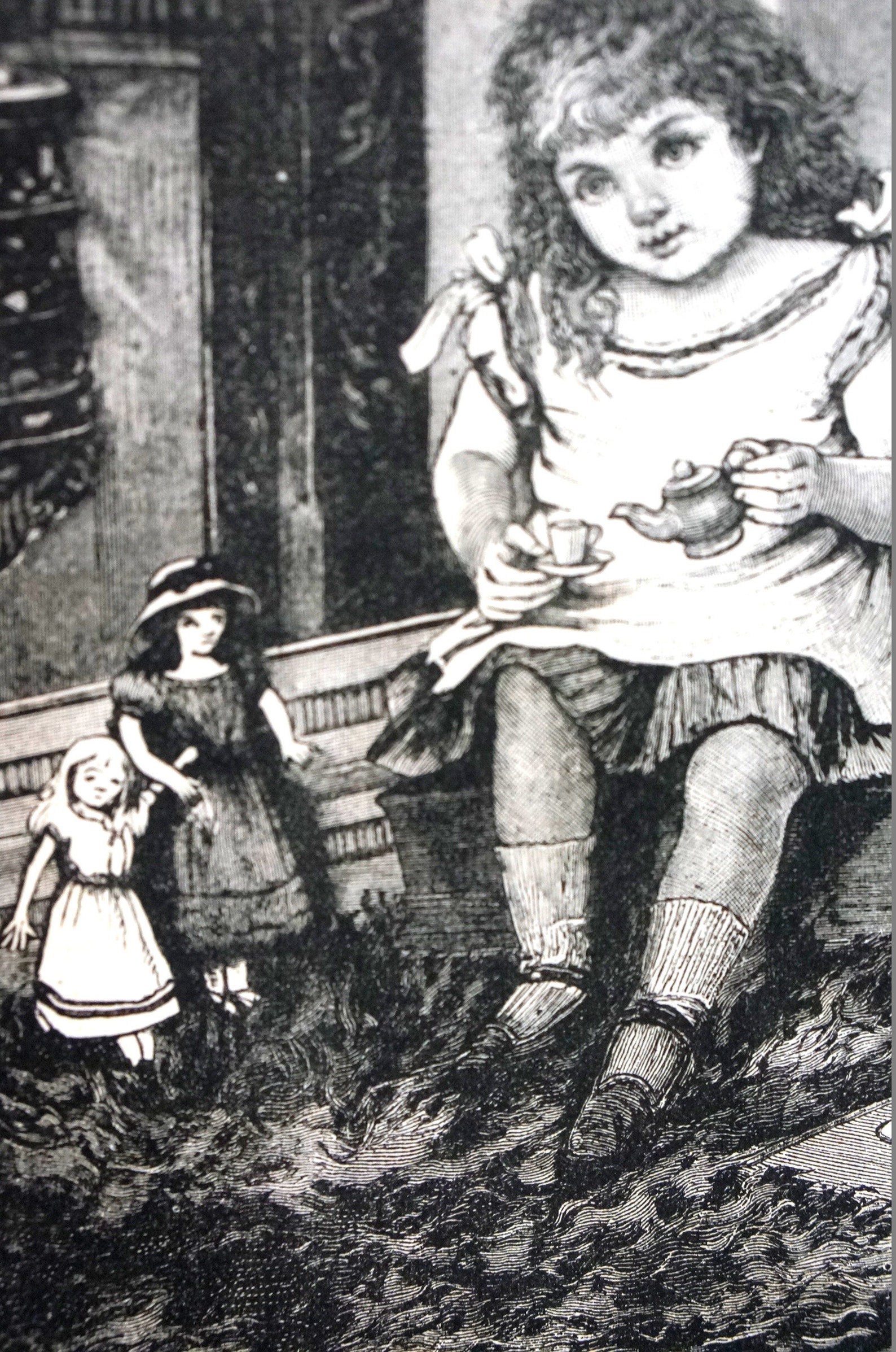 Child Afternoon Tea 1888 Little Girl Playing W DOLLS and TEA SET ...