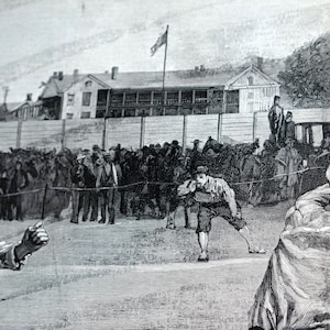 Baseball Game 1887 THROWN OUT on SECOND Team Batter Pitcher Catcher ...