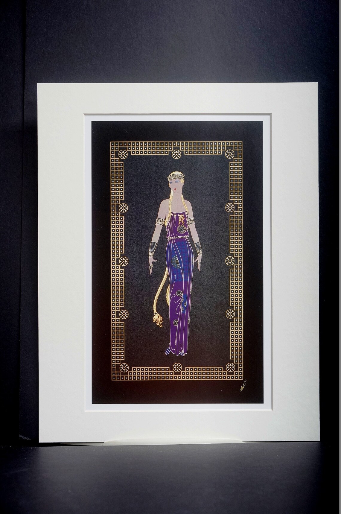 Erte Matted Print 1991 SCANDINAVIAN PRINCESS Purple and Blue Evening ...