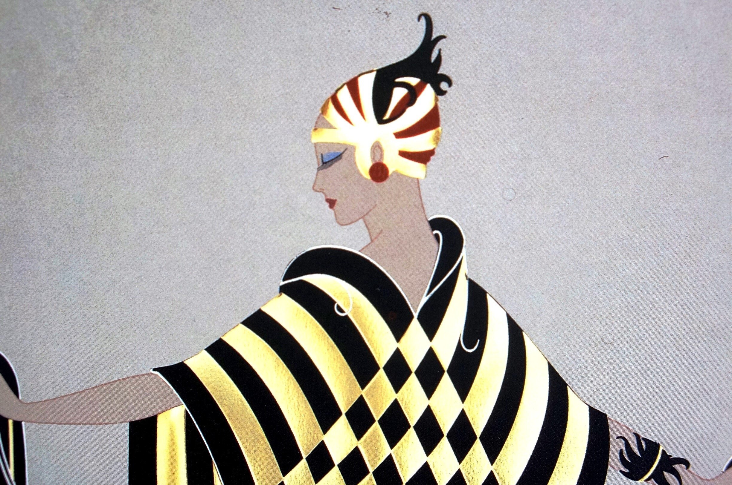 Erte Matted Print 1991 BALCONY Lady in CHECKERED Opera Cloak | Etsy