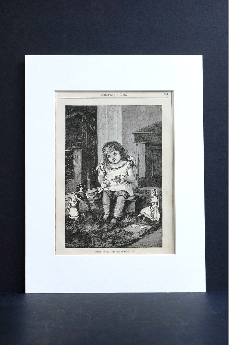 Child Afternoon Tea 1888 Little Girl Playing W DOLLS and TEA SET ...