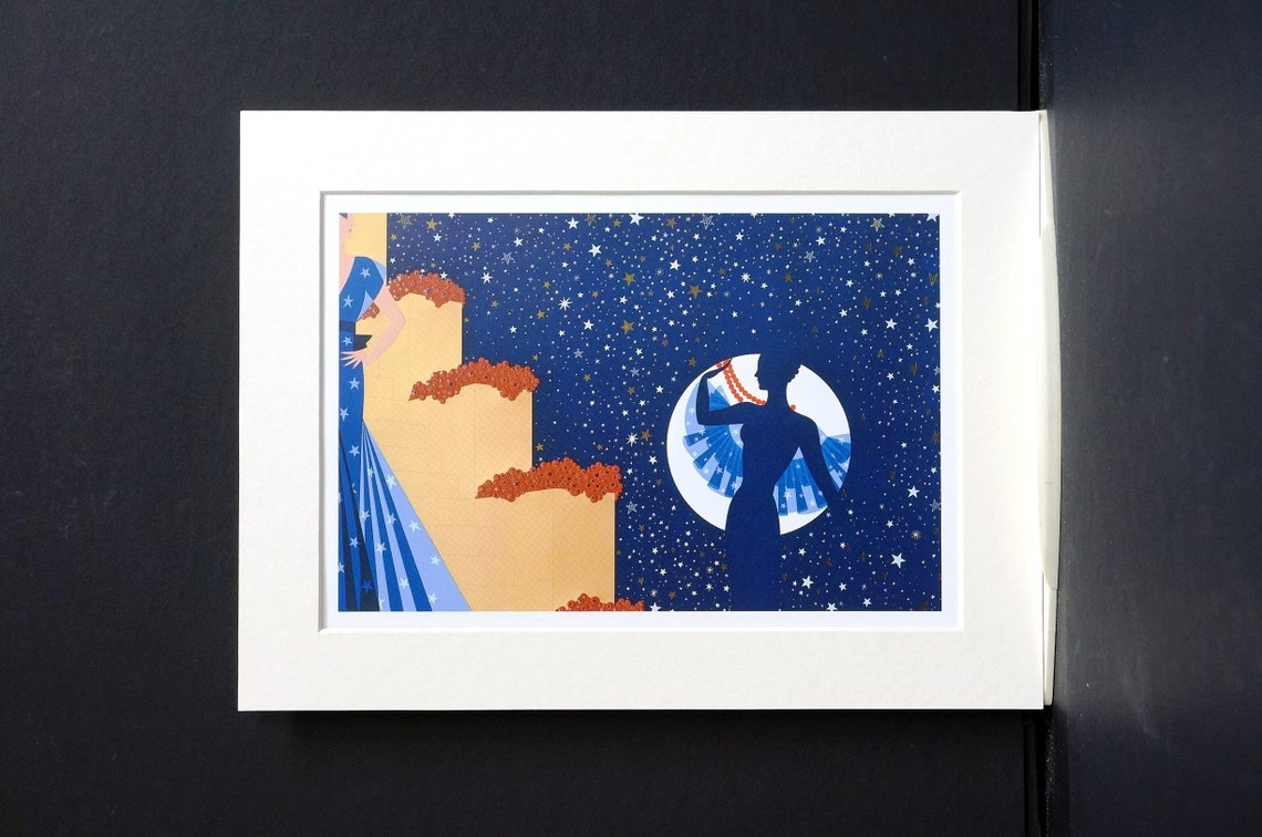 Erte 1991 - STAR SPANGLED NIGHT Stars Moon Moonlight Patriotic Art Blue ...