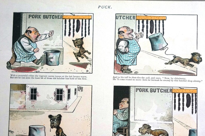 Butcher Versus Puppy Dog 1894 DOG AFTER the SAUSAGE Meat Food Missing ...