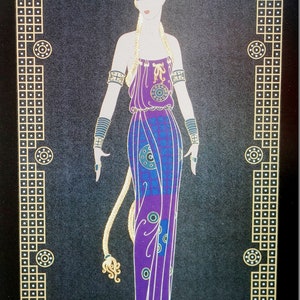 Erte Matted Print 1991 SCANDINAVIAN PRINCESS Purple and Blue Evening ...