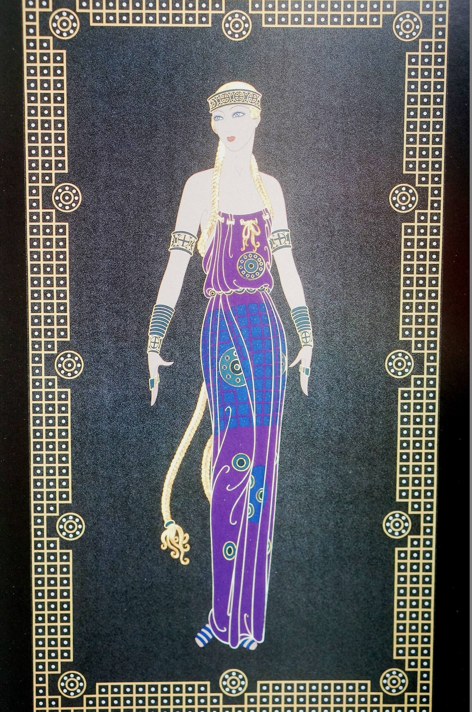 Erte Matted Print 1991 SCANDINAVIAN PRINCESS Purple and Blue Evening ...