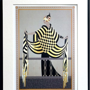Erte Matted Print 1991 BALCONY Lady in CHECKERED Opera Cloak Evening ...