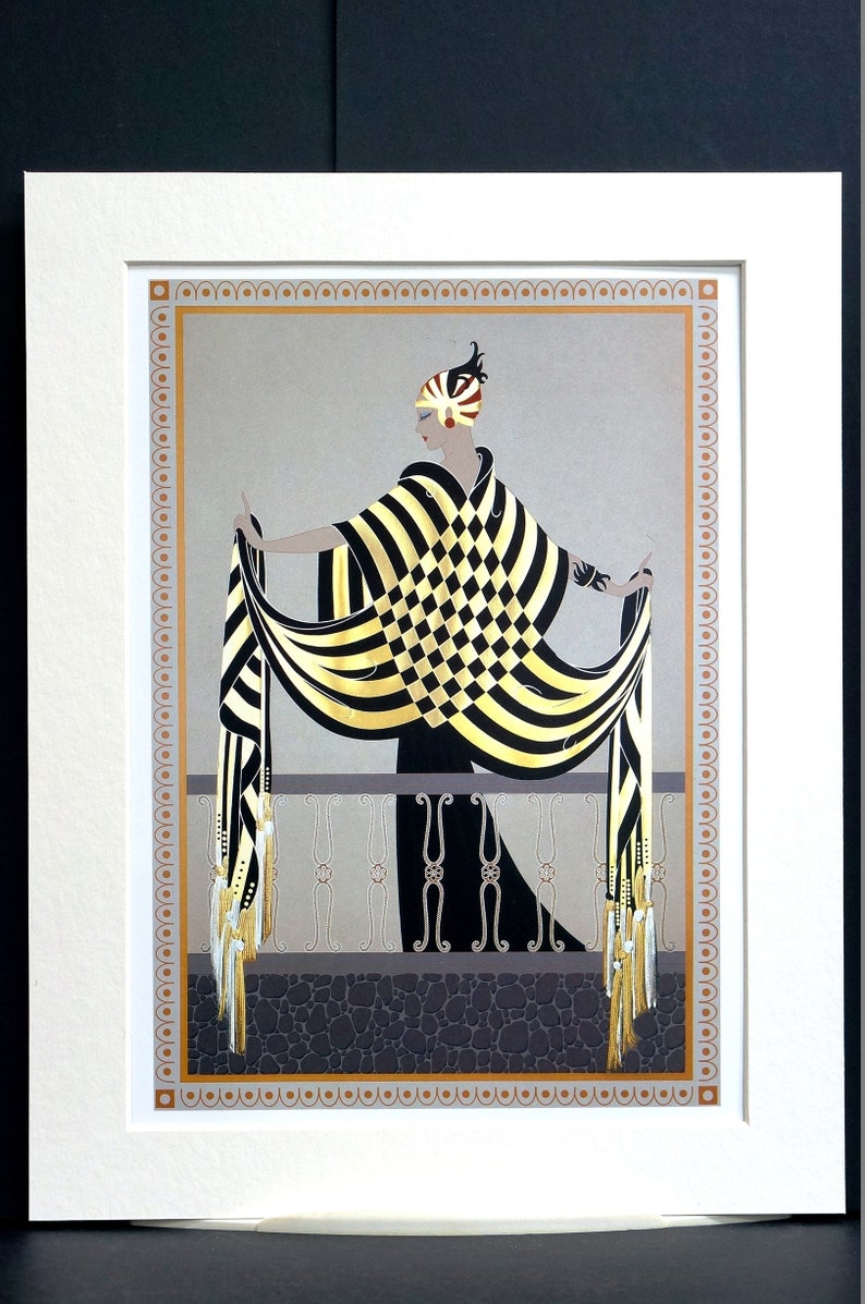 Erte Matted Print 1991 BALCONY Lady in CHECKERED Opera Cloak - Etsy