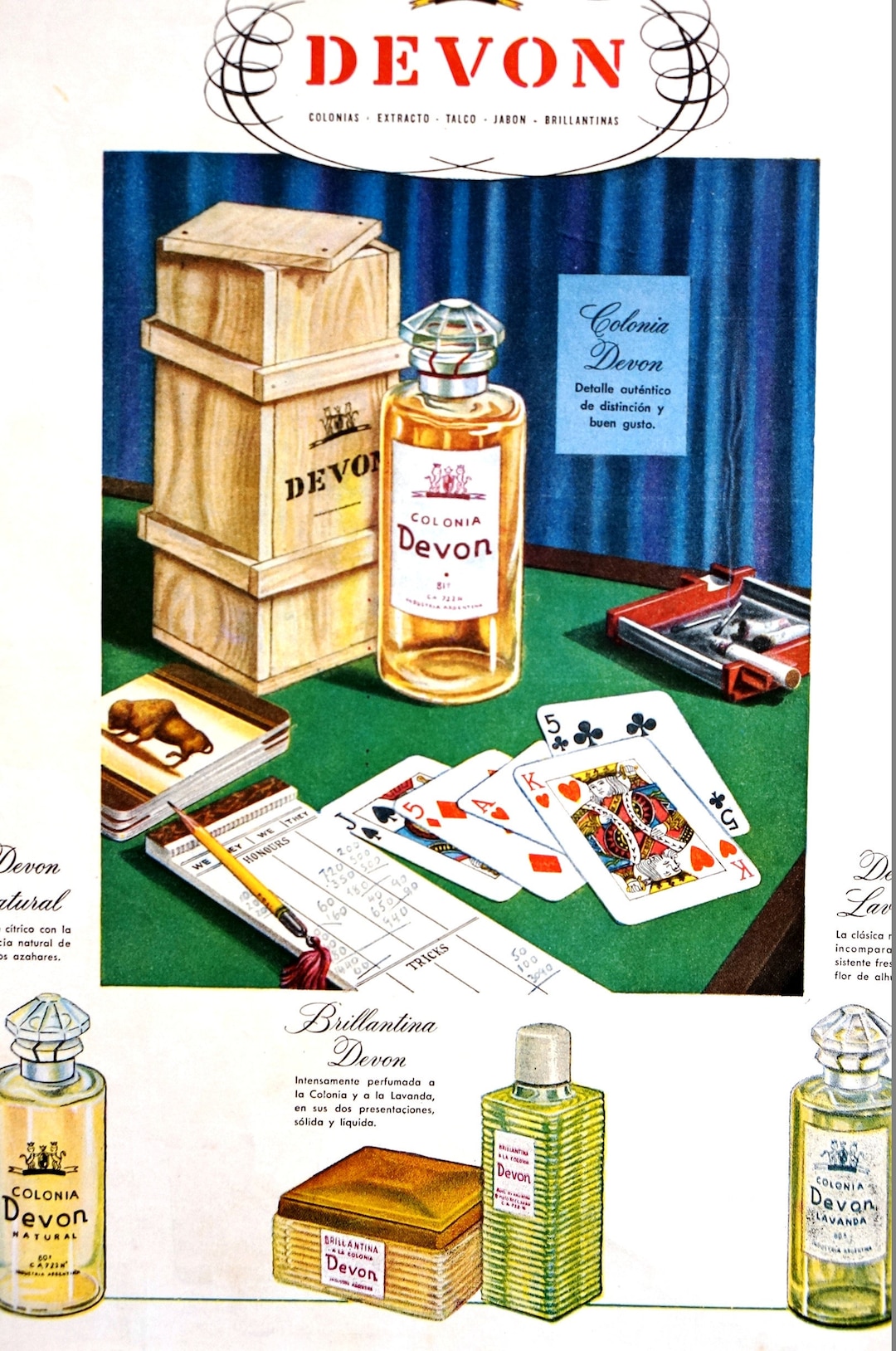 Spanish DEVON Perfume Advertising 1949 Features Deck of Cards BRIDGE ...