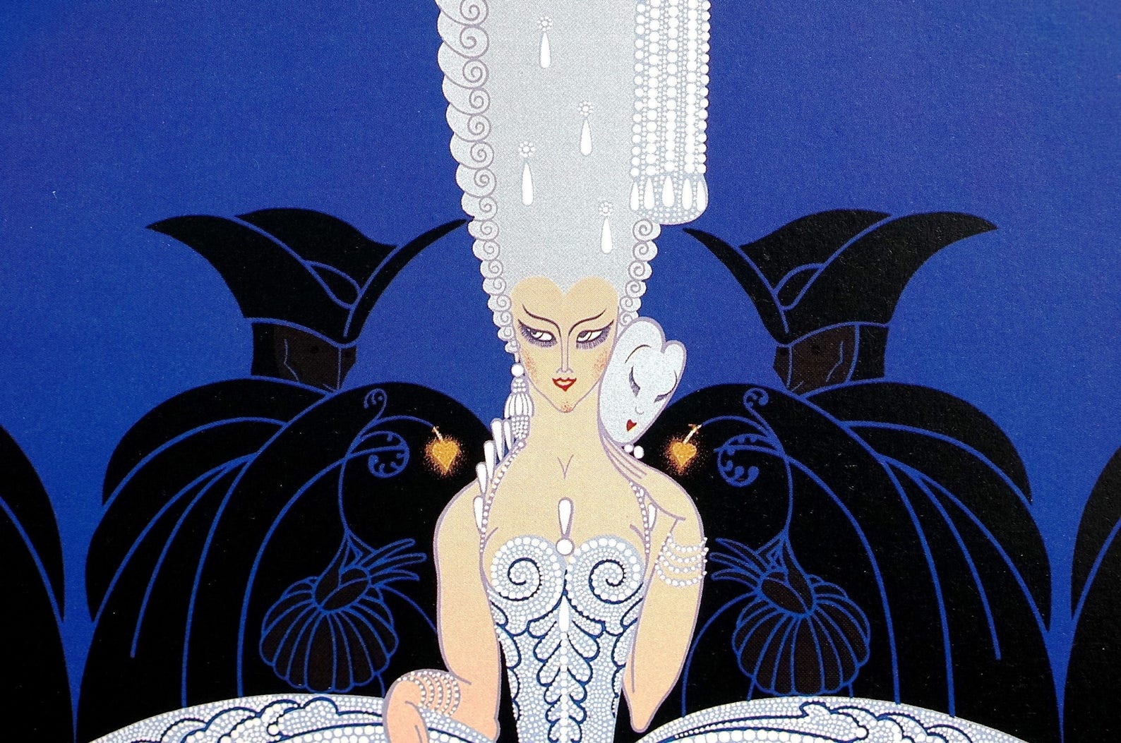 Erte Matted Print 1987 HER SECRET ADMIRERS Lady on Theater Stage Mask ...