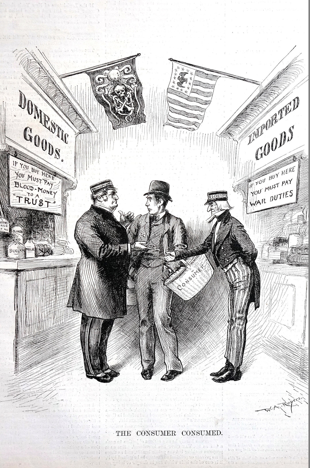 Consumer Taxes Duties 1888 MONOPOLIES TRUSTS Political Satire Cartoon ...
