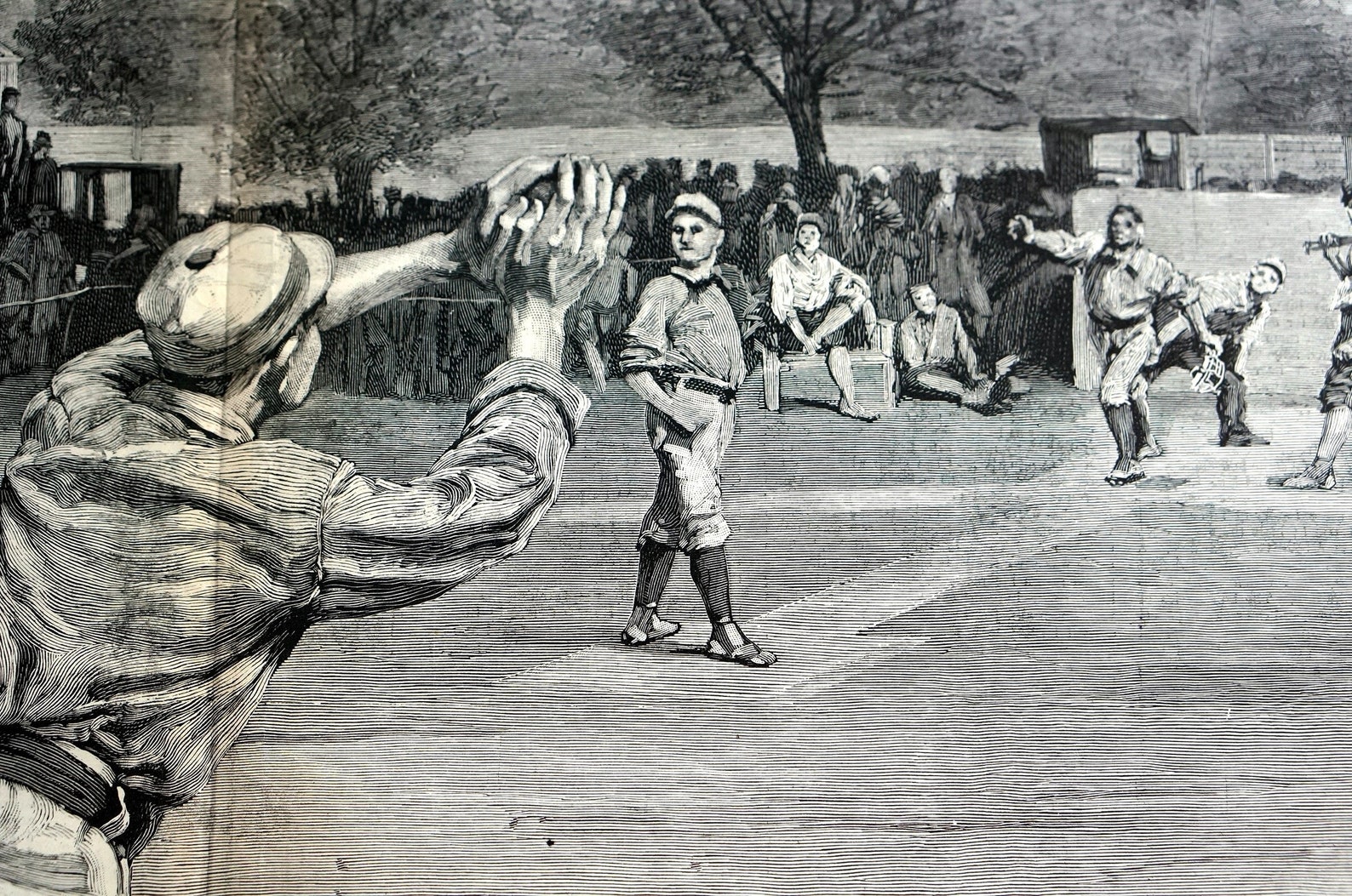 Baseball Game 1887 THROWN OUT on SECOND Team Batter Pitcher Catcher ...