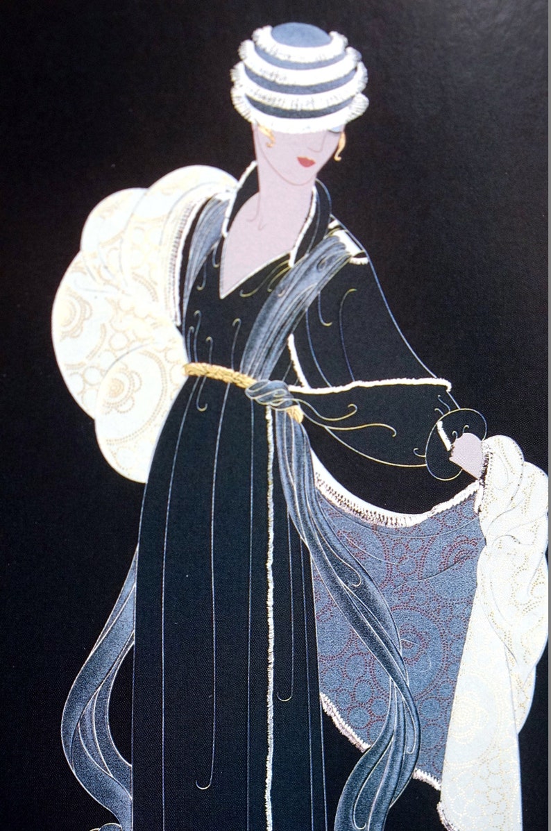 Erte Matted Print 1991 WINTER in PARIS FRANCE Black Velvet and Fur ...