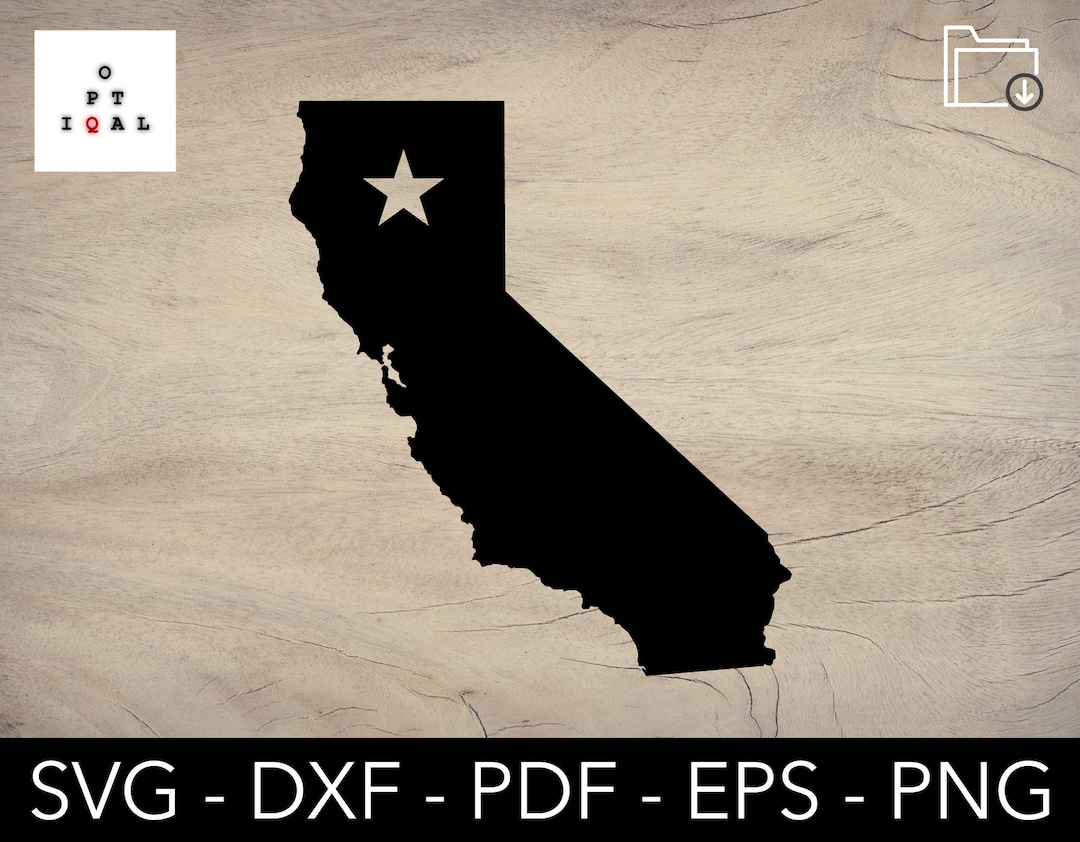 California and Star Svg, California State Map Shape SVG - Sticker ...