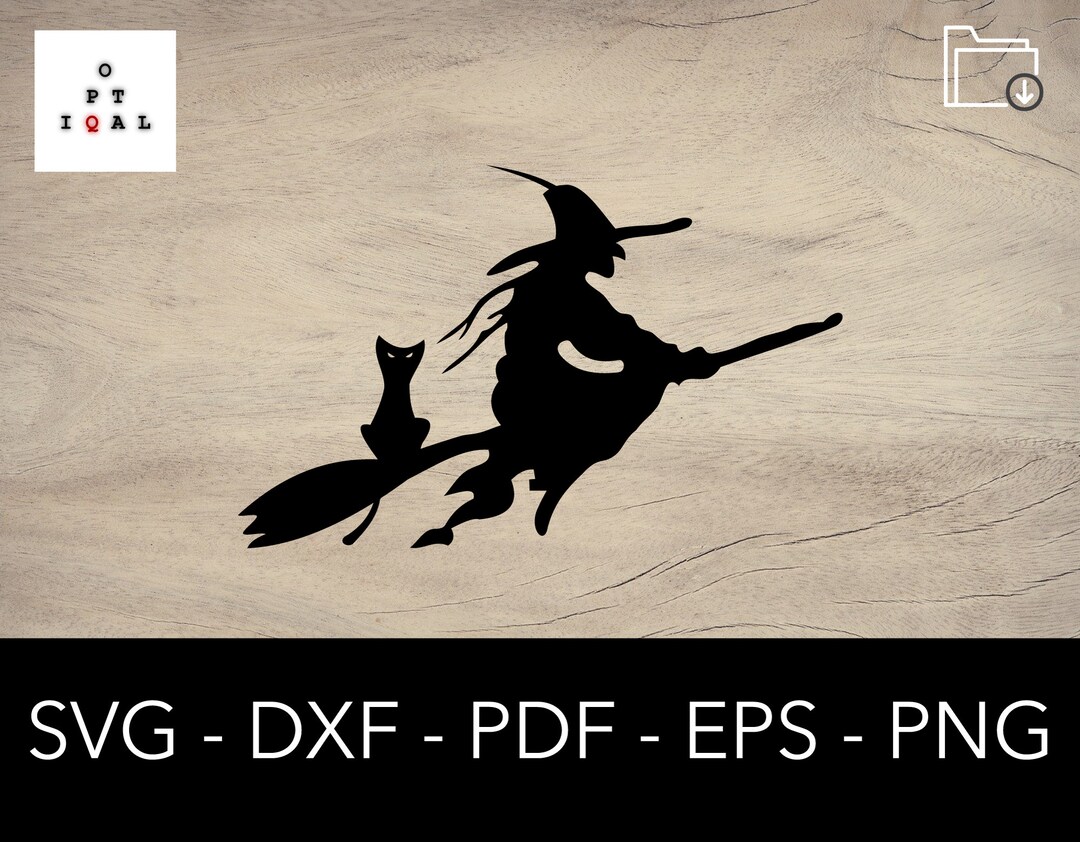 Halloween Svg, Witch With Broom and Cat Svg PNG - DXF - Cricut - Vector ...