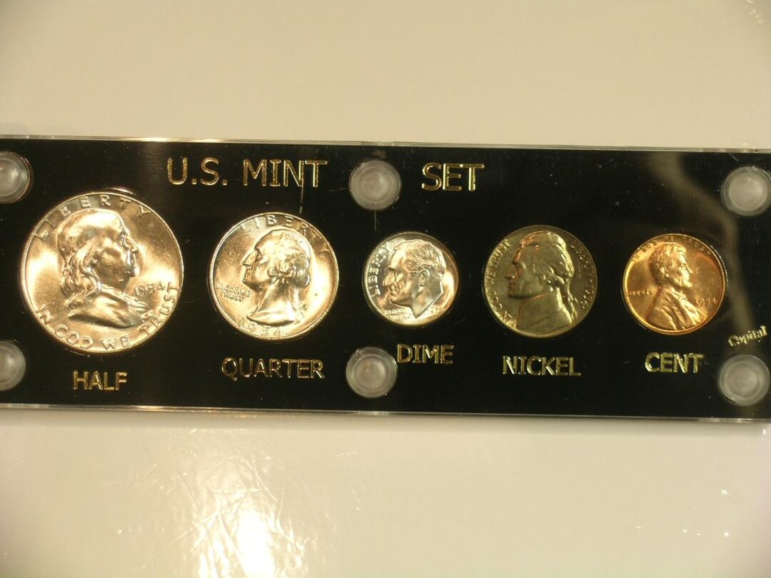1954 Brilliant Uncirculated Coin Year Set - Vintage 5 Coin Set Luster ...