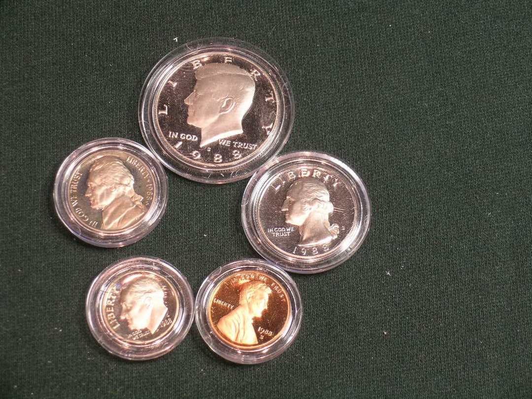 1988 Proof Coin Year Set in Individual Capsules - Vintage 5 Coin Set ...