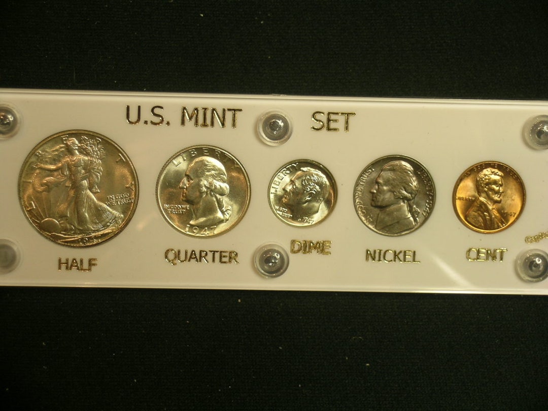 1947 Very Choice BU Coin Year Set Vintage 5 Coin Set in White Capital ...