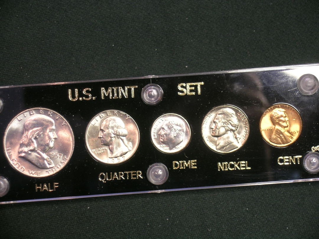 1957 D Brilliant Uncirculated Coin Year Set - Vintage 5 Coin Set Luster ...