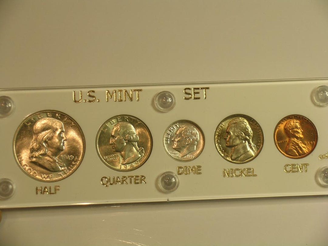 1949 Borderline Uncirculated Coin Year Set - Vintage 5 Coin Set Luster ...