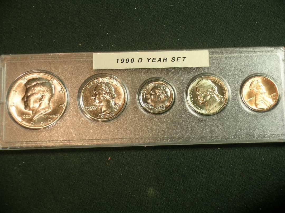 1990 D Uncirculated Coin Year Set - Vintage 5 Coin Set Luster -- Birth ...