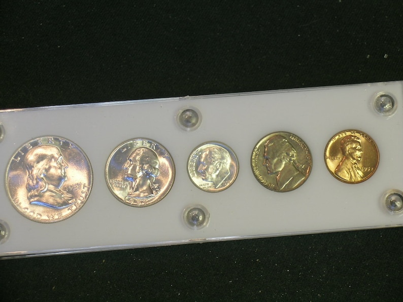 1957 P Brilliant Uncirculated Coin Year Set - Vintage 5 Coin Set Luster ...
