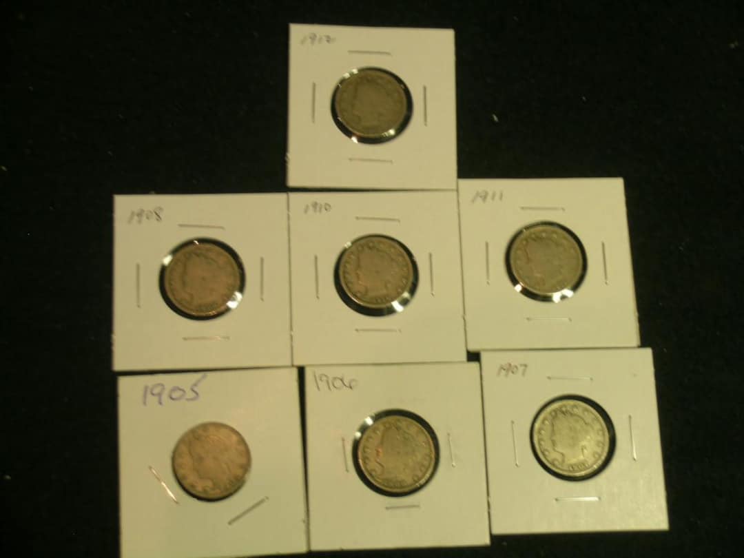 1905, 1906, 1907, 1908, 1910, 1911, 1912 Nice Liberty "v" Nickels - 7 ...