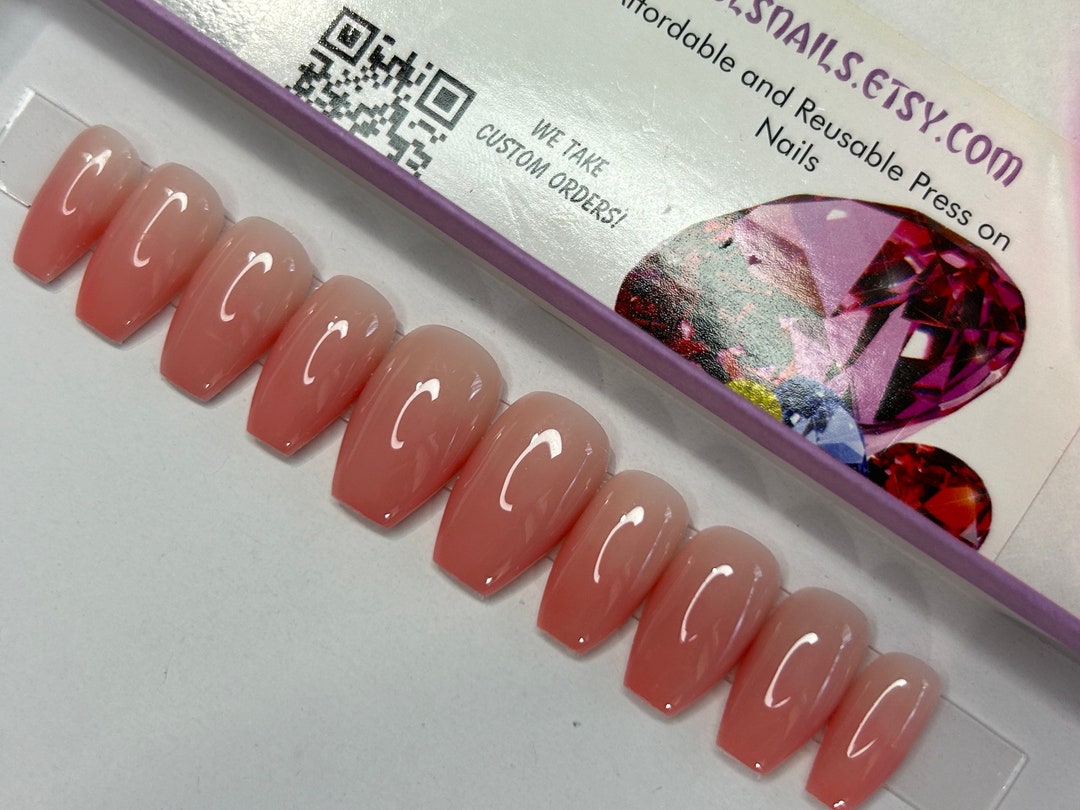 Salmon Gel Overlay Reusable Press Ons Hard Gel Jewels Nails - Etsy