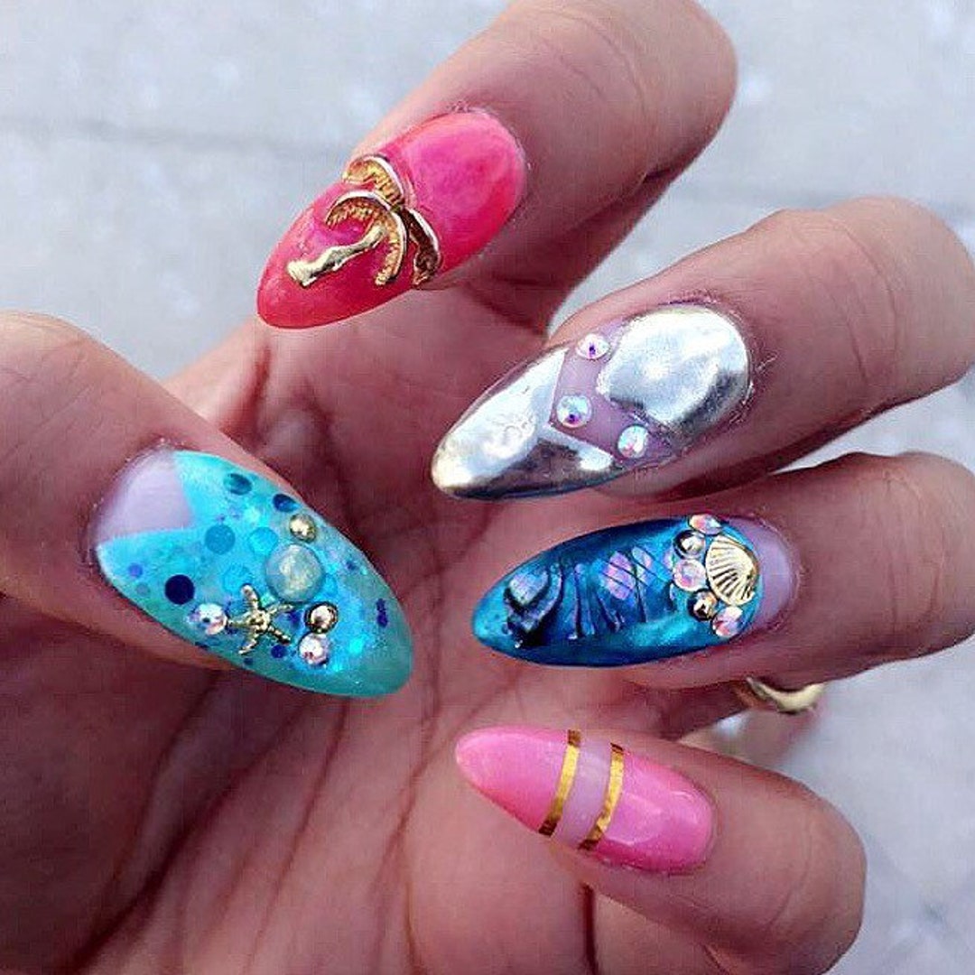 Miami | Sea Theme | 3D Nails | Beach Nails | Press Ons | Press on Nails ...