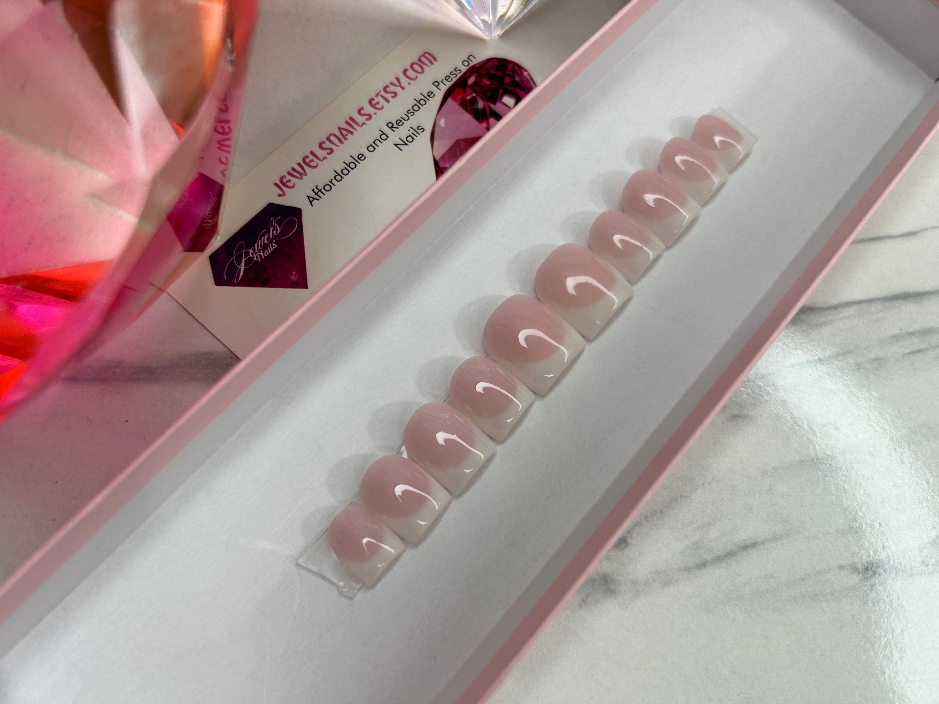 French Manicure | Hard Gel/gel Overlay | Reusable | Press on Nails ...