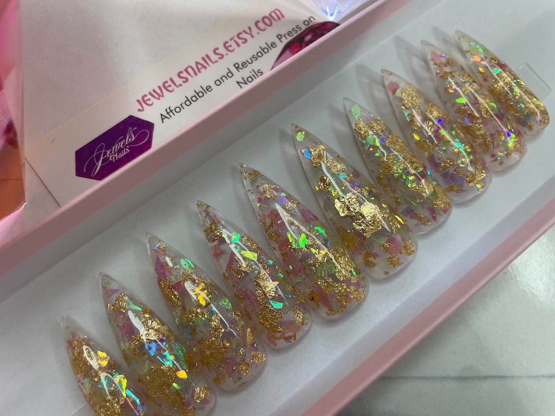 Clear Base, Mylar & Gold Foil | Gel Overlay | Glass Nails | Reusable ...
