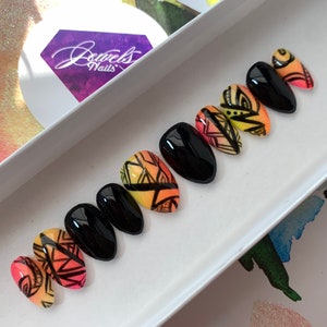 Sunset Freestyle || Hand Painted ||gel Nails || Jewels Nails - Etsy