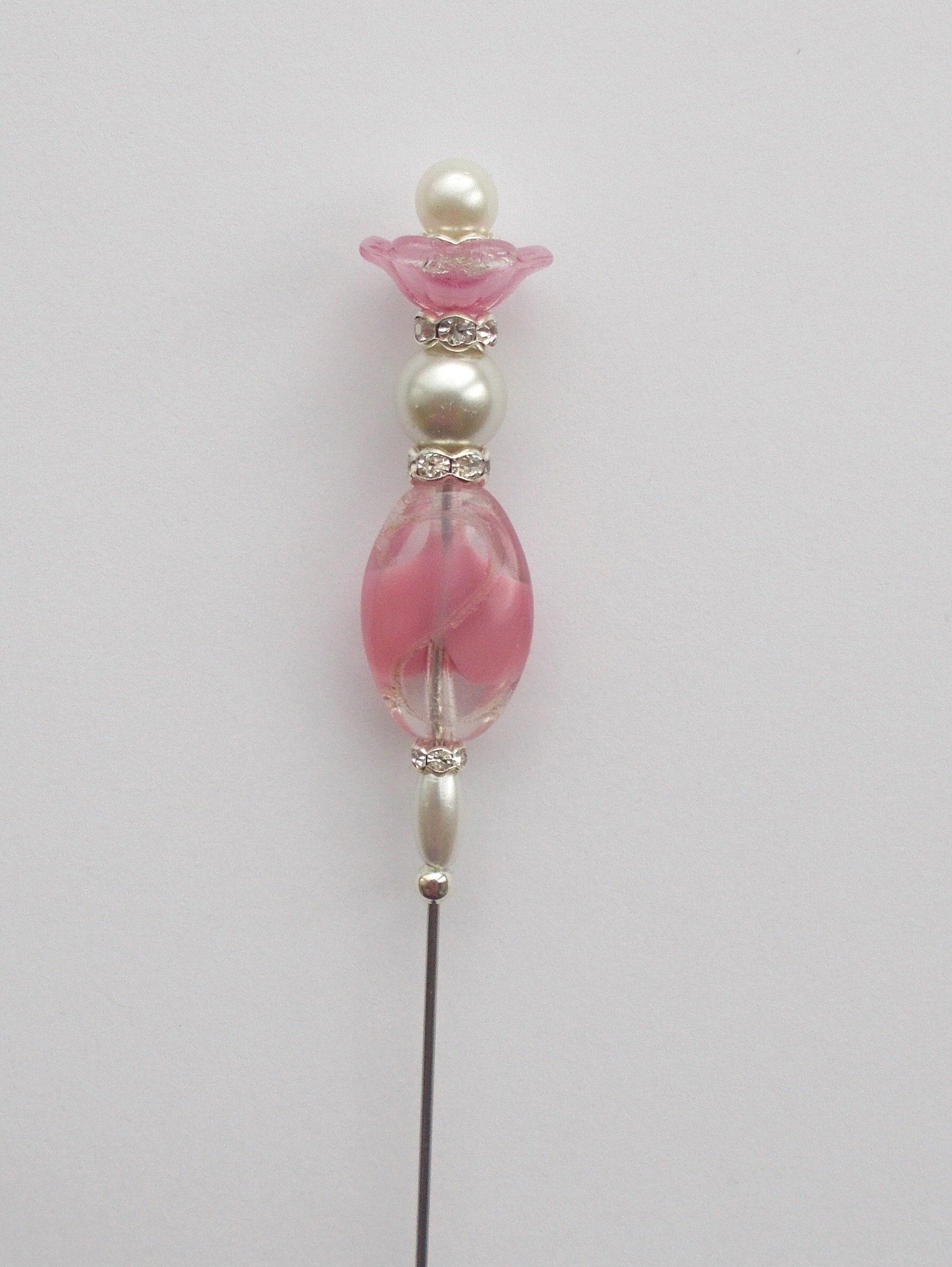 White Faux Pearl Pale Pink Vintage Glass Bead Silver Colour Finding
