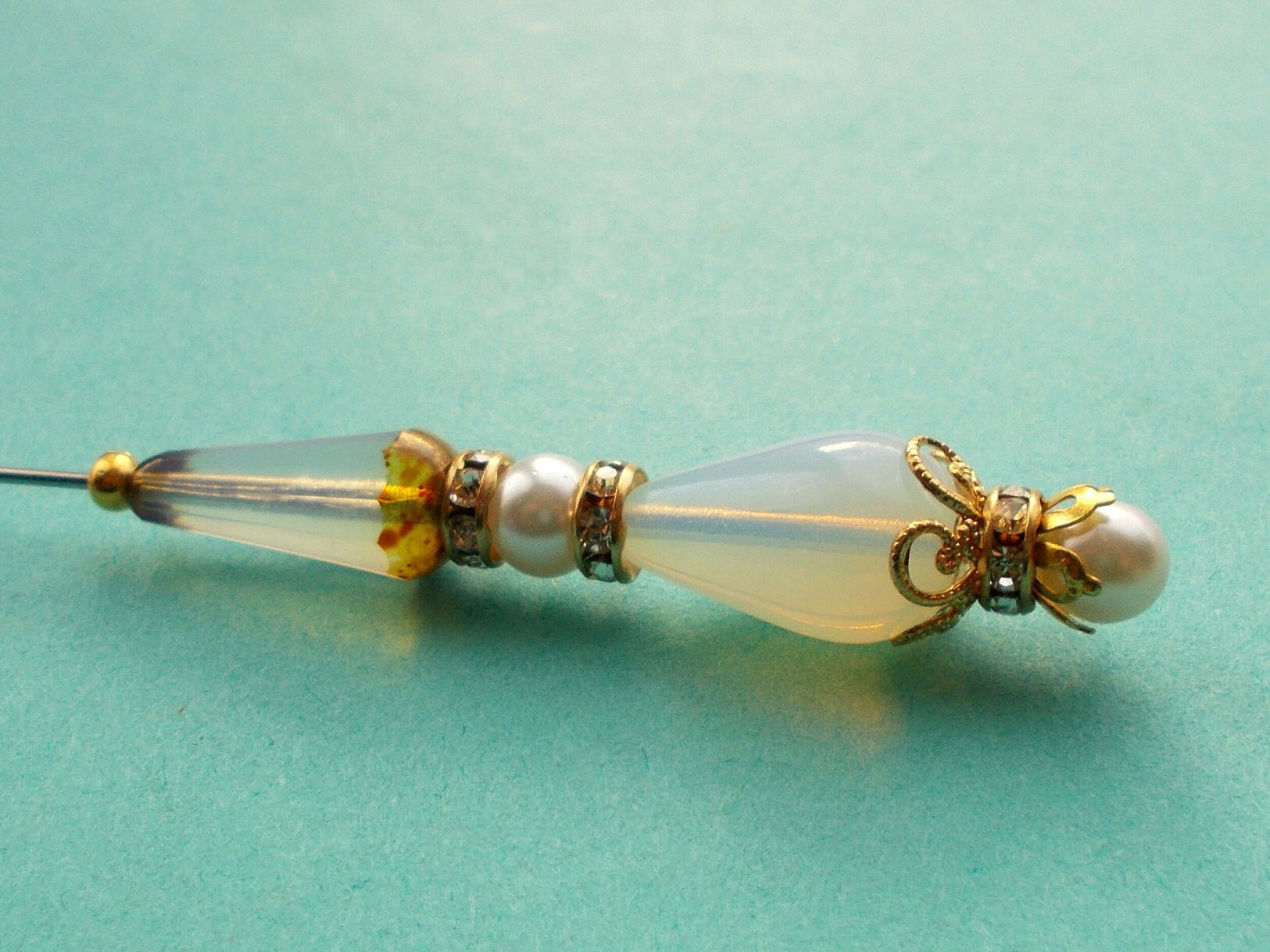 Limited Edition Opaline Glass Faux Pearl Bead And Gold Coloured Finding