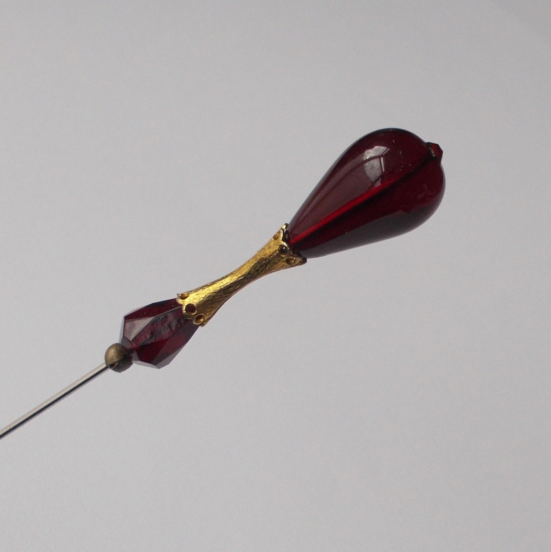 Pretty Garnet Red Glass Bead & Vintage Finding 5 inch Handmade Hatpin ...