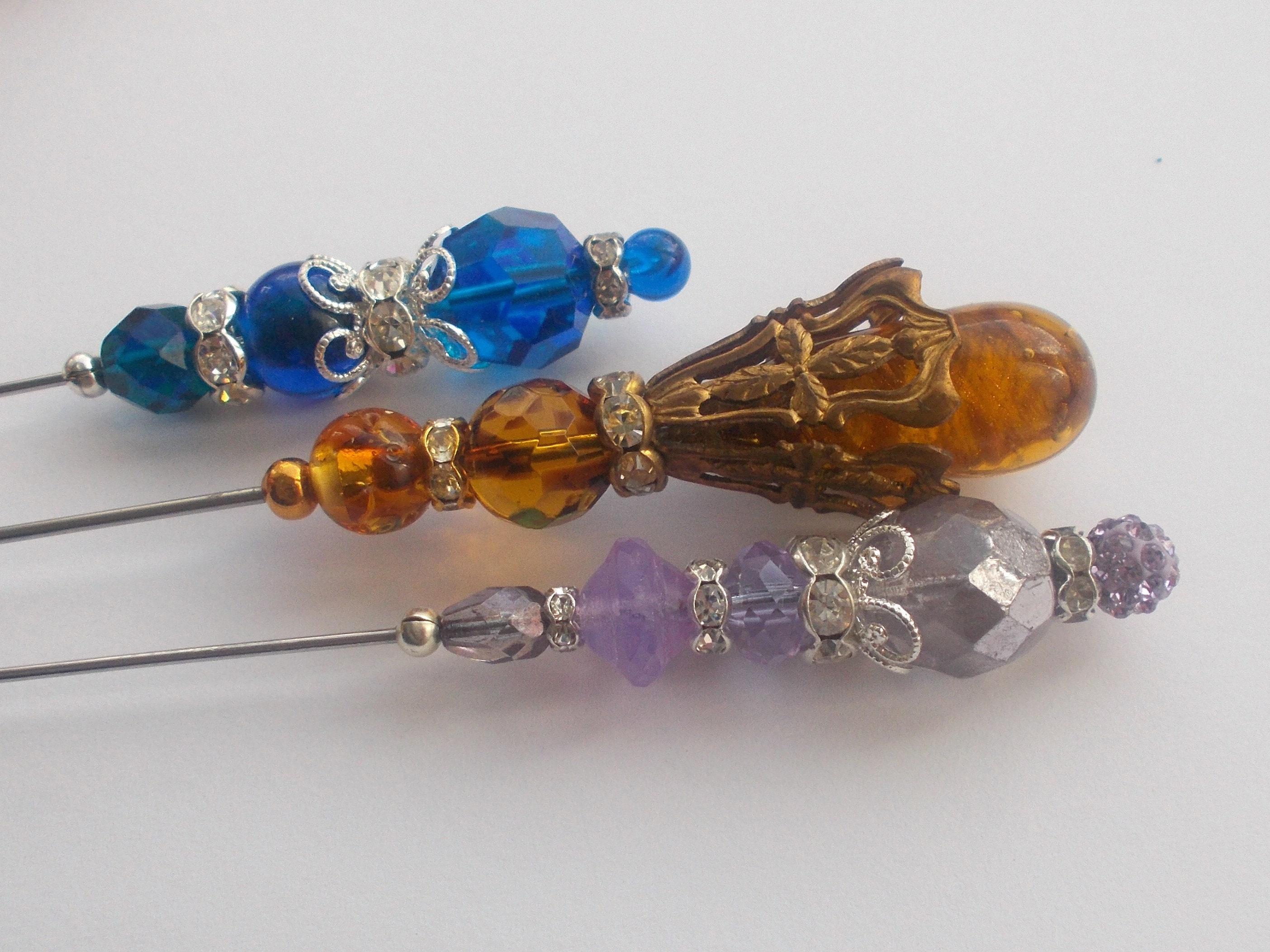Three Lovely Modern and Vintage Glass Bead Handmade Hatpins / Hat Pin ...