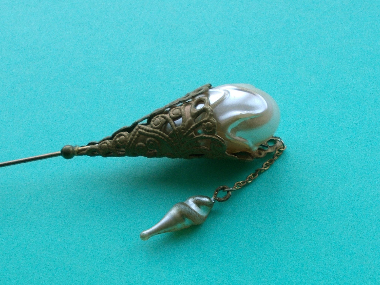 Hatpin Hat Pin Handmade Vintage Faux Pearl Bead And Filigree Finding 6